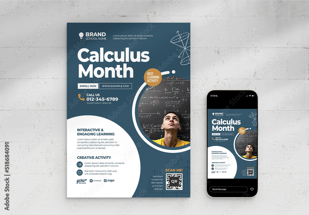 Modern School College Education Flyer Poster with Math Theme Stock ...