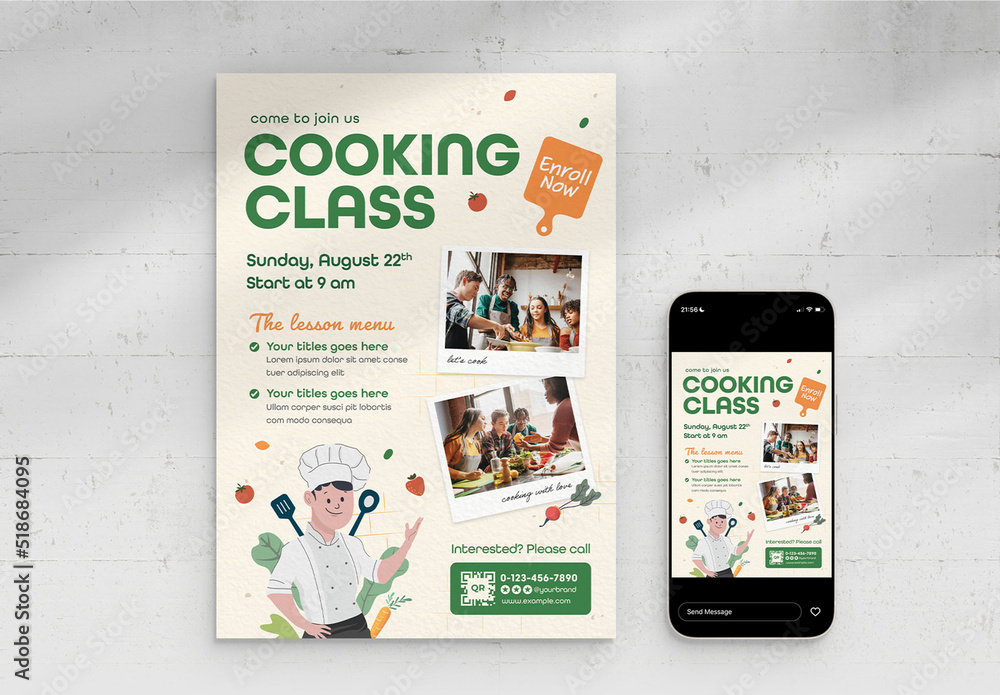 Cooking Class Education Flyer Poster Stock Template | Adobe Stock