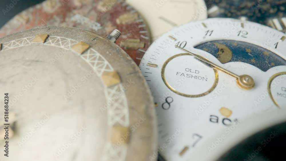Old worn clock dials from the USSR. Aged scratched round watch faces ...
