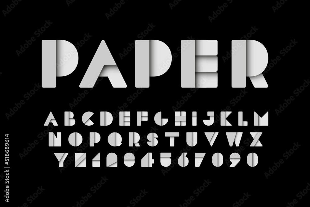 Modern stylized paper font - vector minimalistic design. Trendy english ...