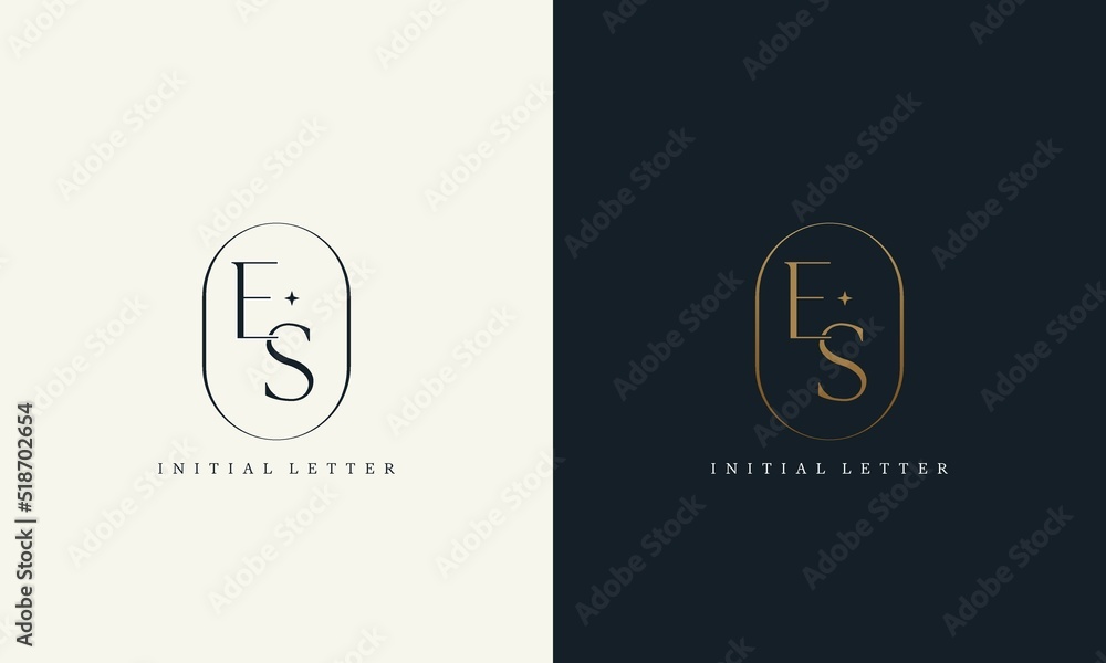Vetor de premium ES logo monogram with gold circle frame. luxury initials design minimal modern ...