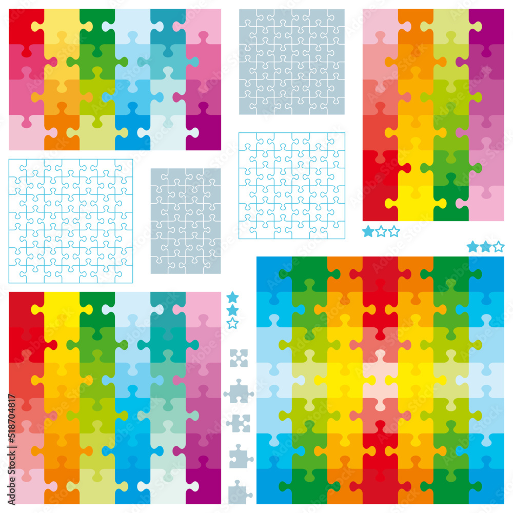 Jigsaw puzzle blank templates and colorful patterns. Vectors. No ...