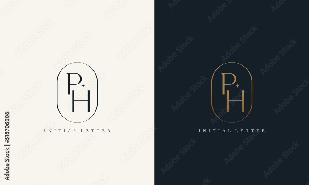 premium PH logo monogram with gold circle frame. luxury initials design minimal modern typeface ...