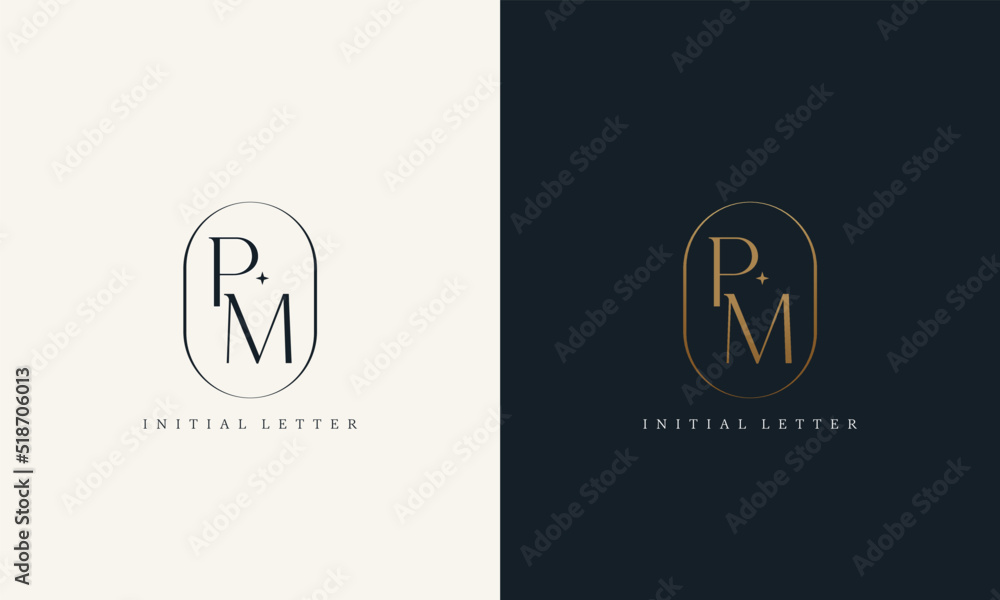 premium PM logo monogram with gold circle frame. luxury initials design ...