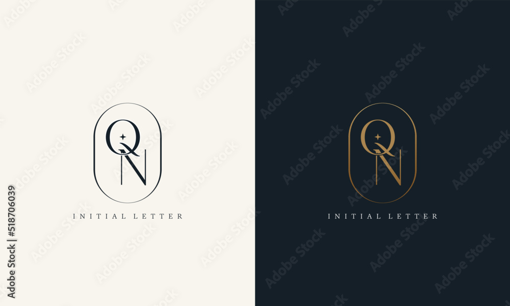 premium QN logo monogram with gold circle frame. luxury initials design ...