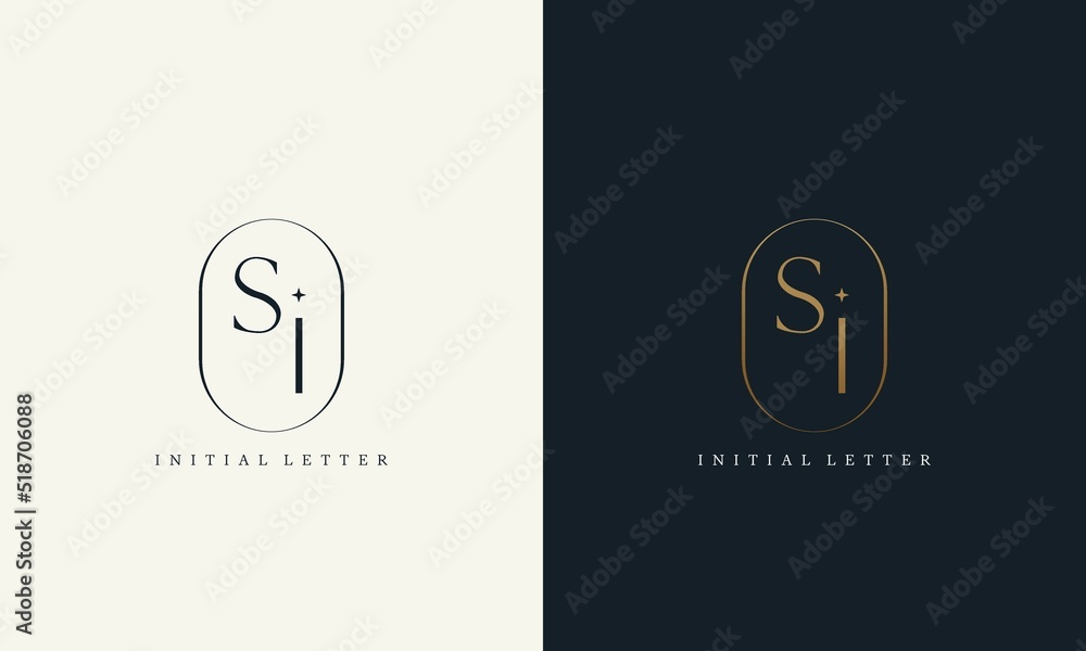 premium SI logo monogram with gold circle frame. luxury initials design ...
