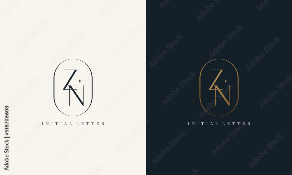 premium ZN logo monogram with gold circle frame. luxury initials design minimal modern typeface ...