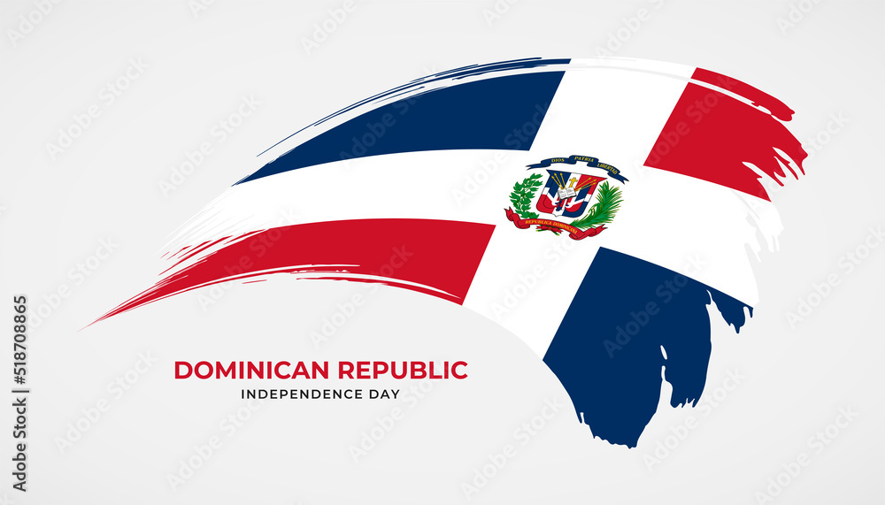Hand drawing brush stroke flag of Dominican Republic with painting ...