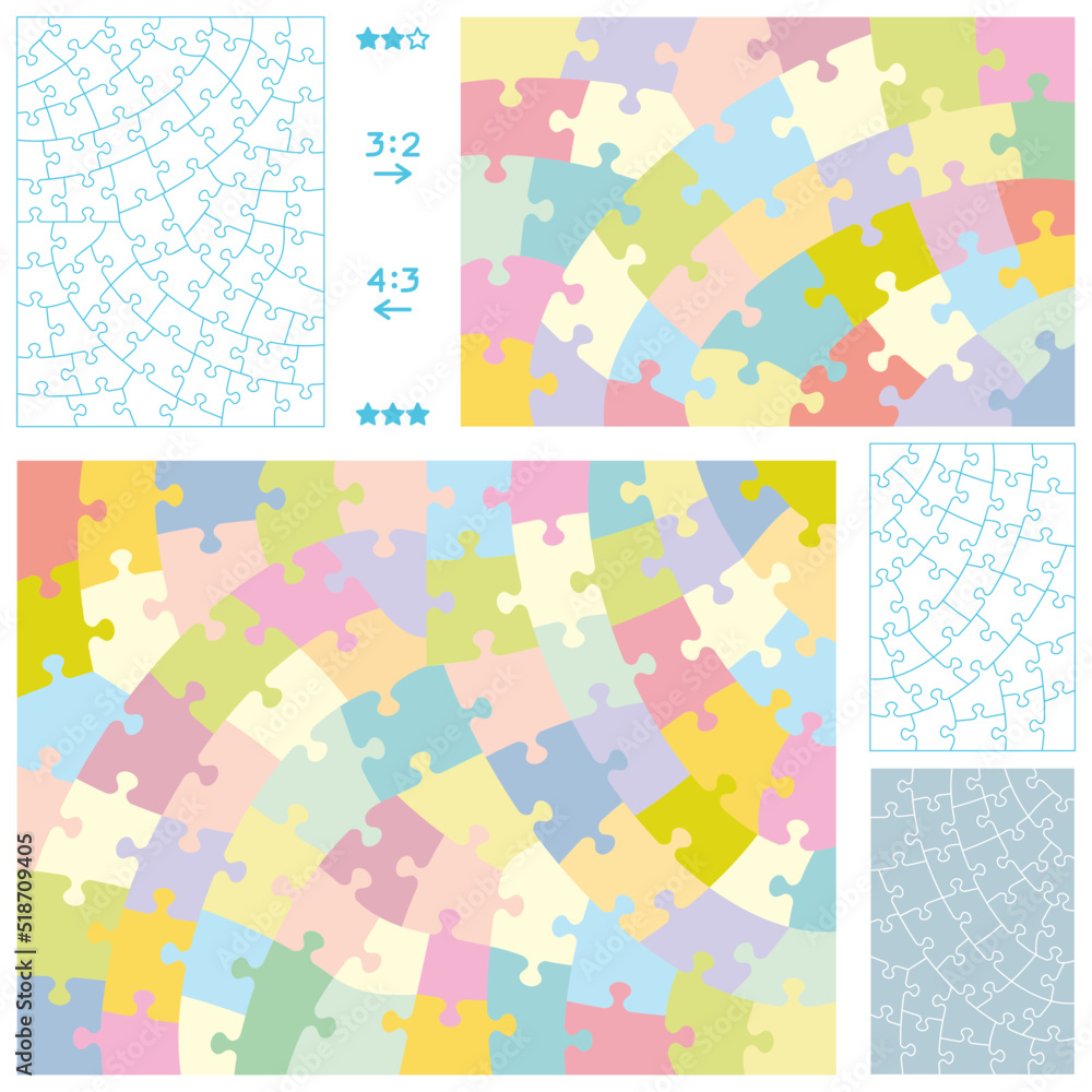 Jigsaw puzzle blank templates with irregular hand-cut style guidelines ...