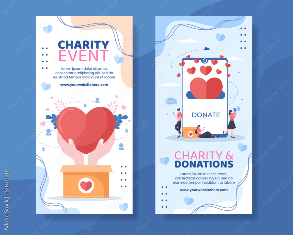 Charity Donation Vertical Banner Template Flat Cartoon Background ...