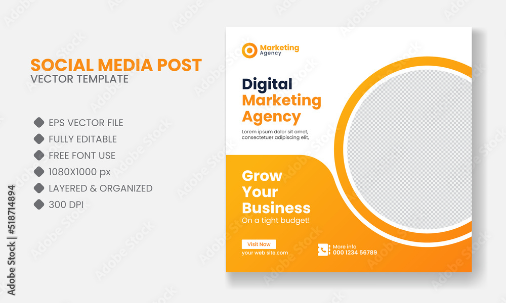 Digital Marketing Agency Social Media Post Vector Template Stock Vector ...