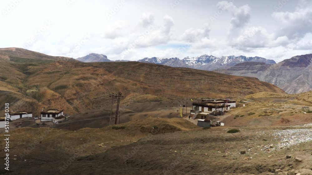 timelapse of Himalaya mountains with clouds running on blue sky at ...