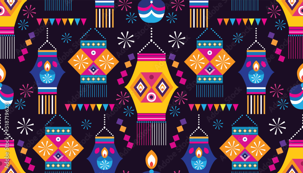 Traditional Indian festival Diwali seamless pattern Happy Festival of ...
