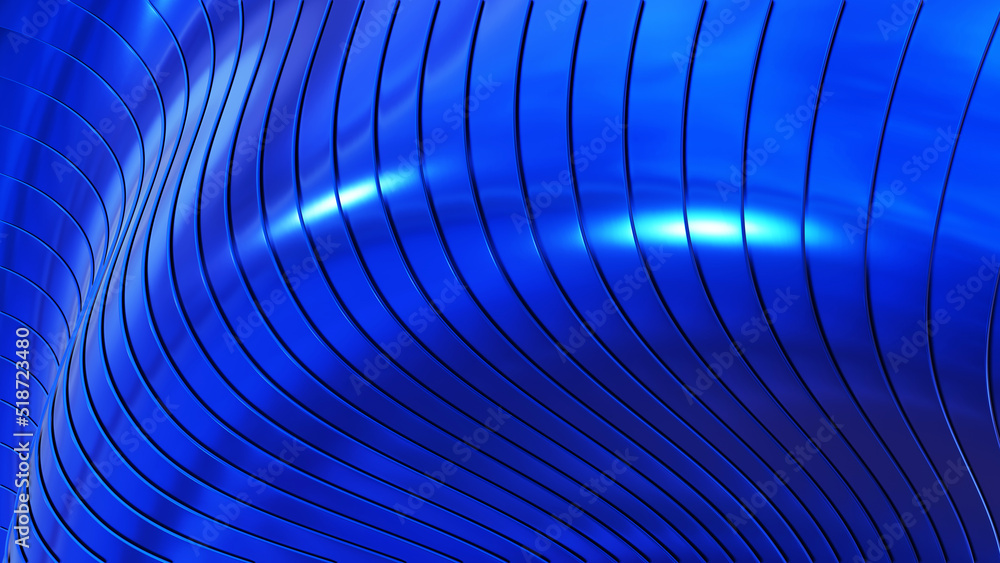 Blue chrome background, 3D shiny striped texture, wavy pattern ...