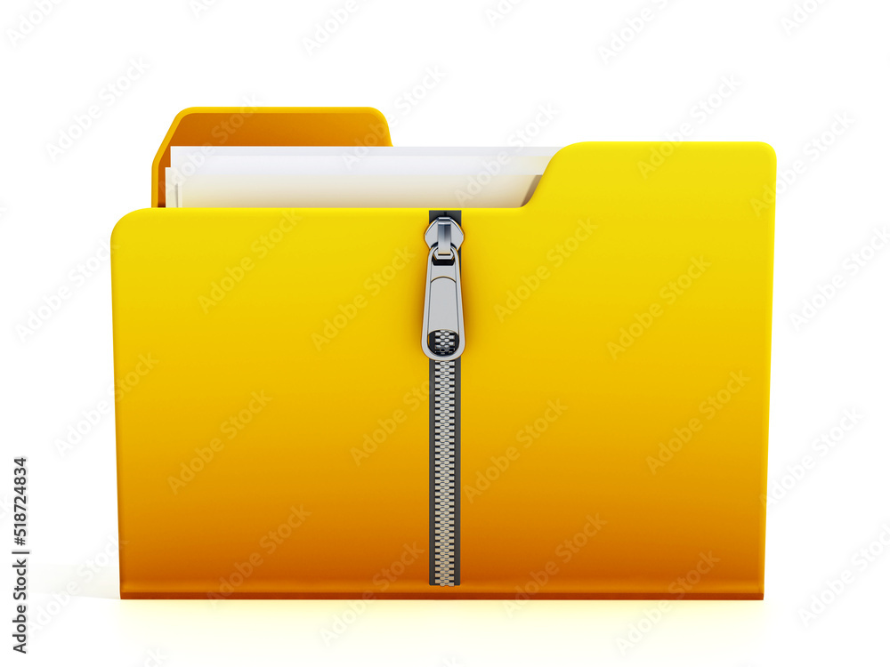 Compressed folder icon isolated on white background. 3D illustration ...