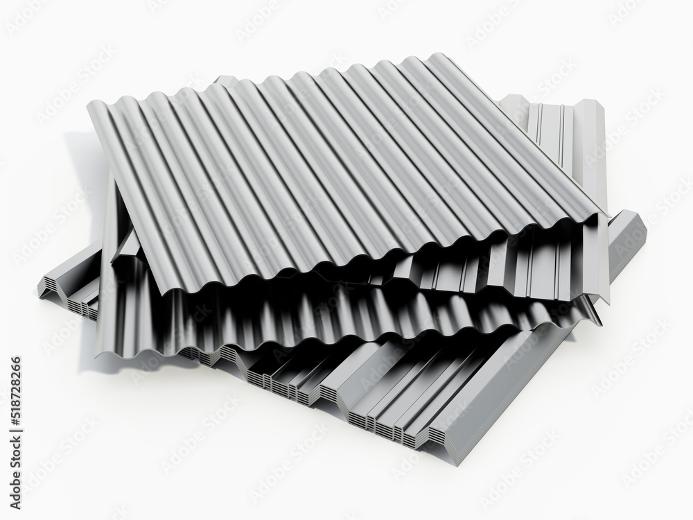Corrugated metal sheets isolated on white background. 3D illustration ...