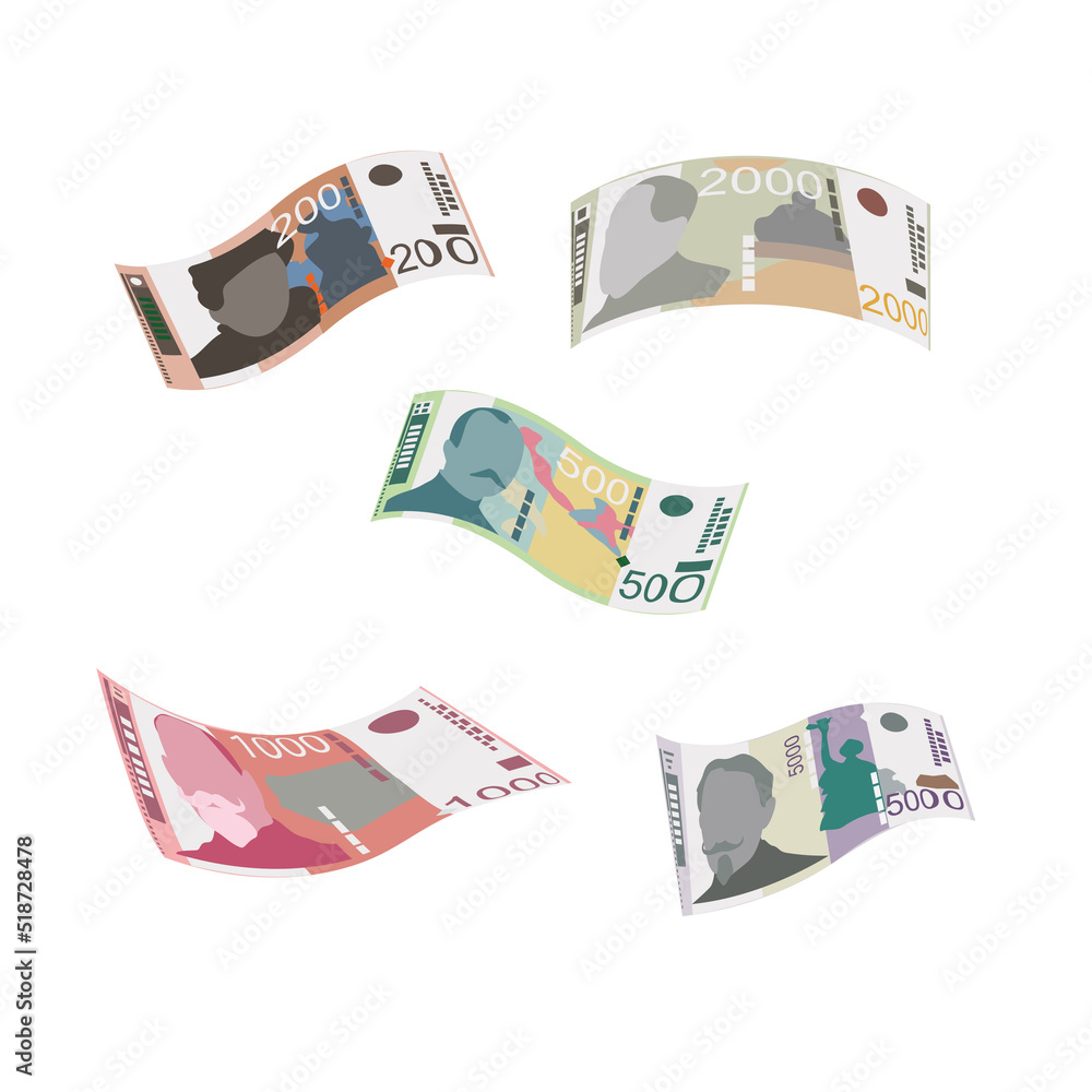 Serbian Dinar Vector Illustration. Serbia, Kosovo money set bundle ...