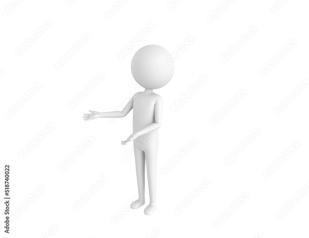 Stick Man character doing welcome gesture in 3d rendering. Stock ...