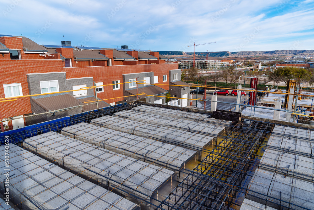 Concrete floor slab with rebars in a residential building under ...