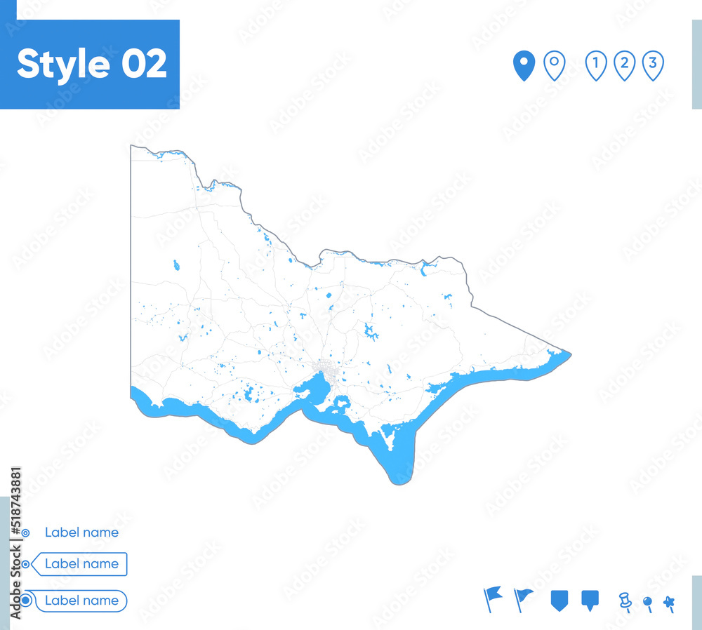 Victoria, Australia - stroke map isolated on white background with ...