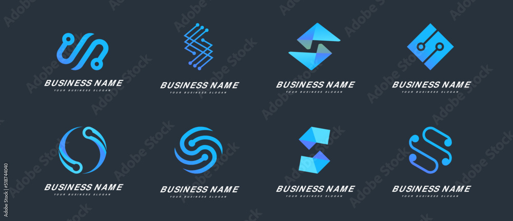 Eight alternative digital technology logos with the initials S Stock ...