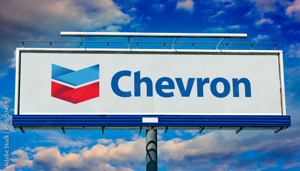 Advertisement billboard displaying logo of Chevron Stock Photo | Adobe ...