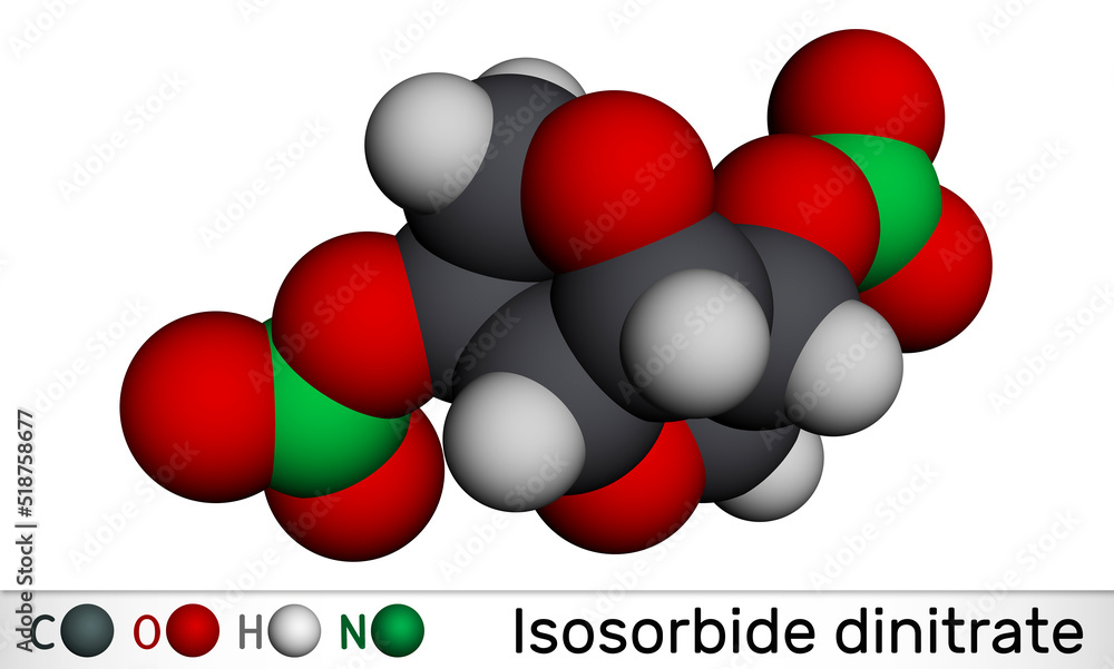 Isosorbide dinitrate, ISDN molecule. It is vasodilator used to treat ...