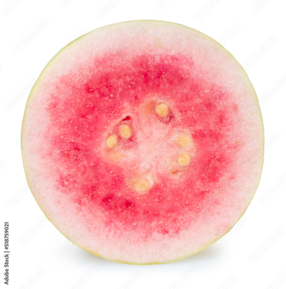 Pink guava fruit with leaf isolated on white background, Fresh Pink ...