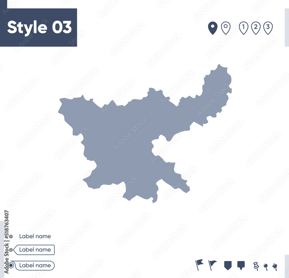 Jharkhand, India - map isolated on white background. Outline map ...