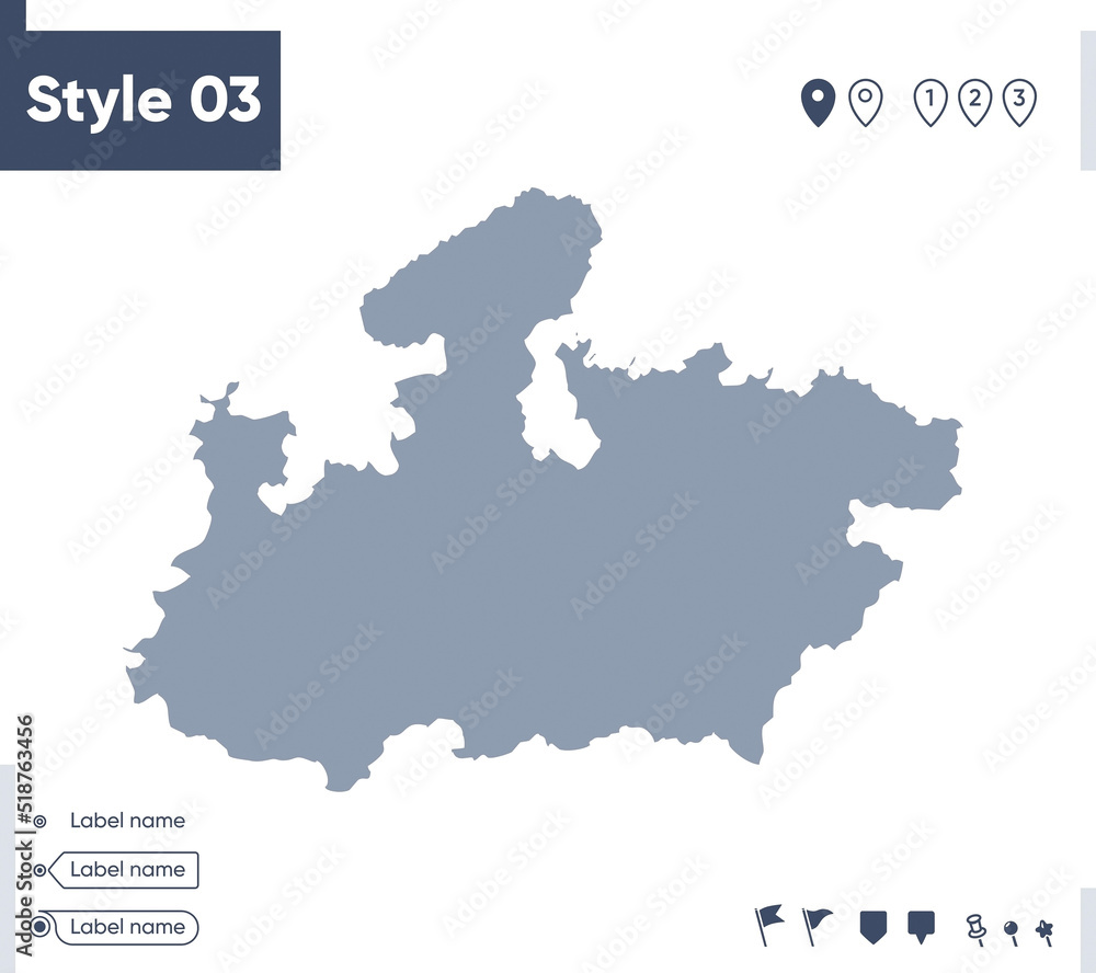 Madhya Pradesh, India - map isolated on white background. Outline map ...