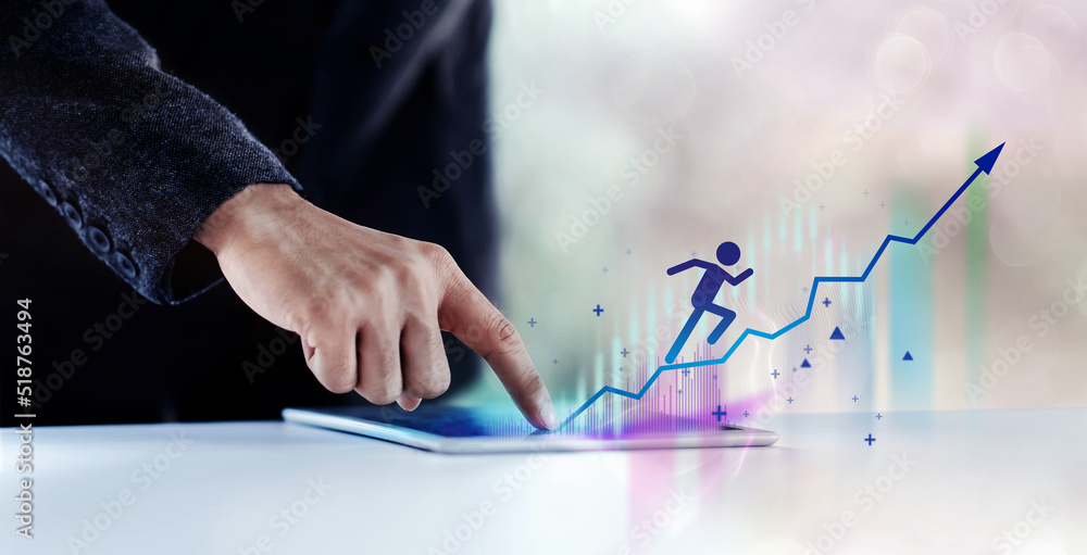 Businessman Working on Tablet, Supporting Customer, Shareholder ...