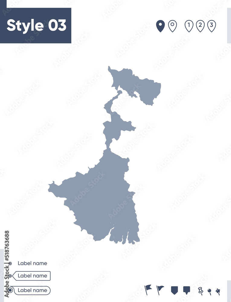 West Bengal, India - map isolated on white background. Outline map ...