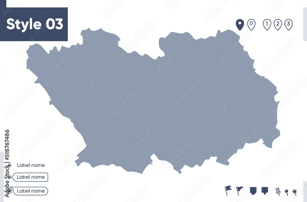 Penza Region, Russia - map isolated on white background. Outline map ...