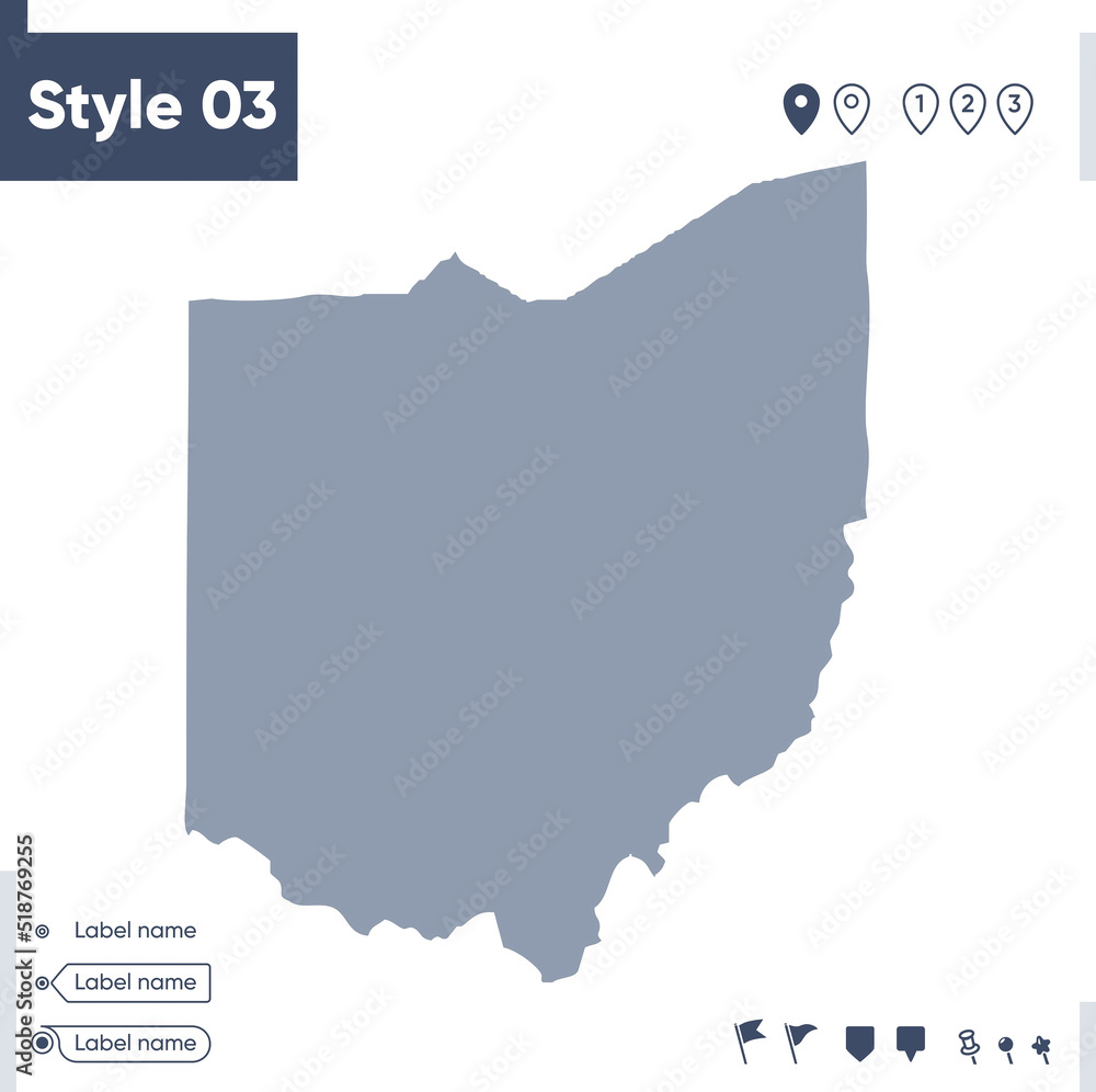 Ohio, USA - map isolated on white background. Outline map. Vector map ...