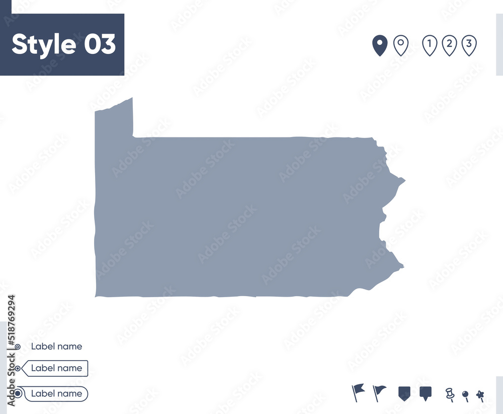 Pennsylvania, USA - map isolated on white background. Outline map ...