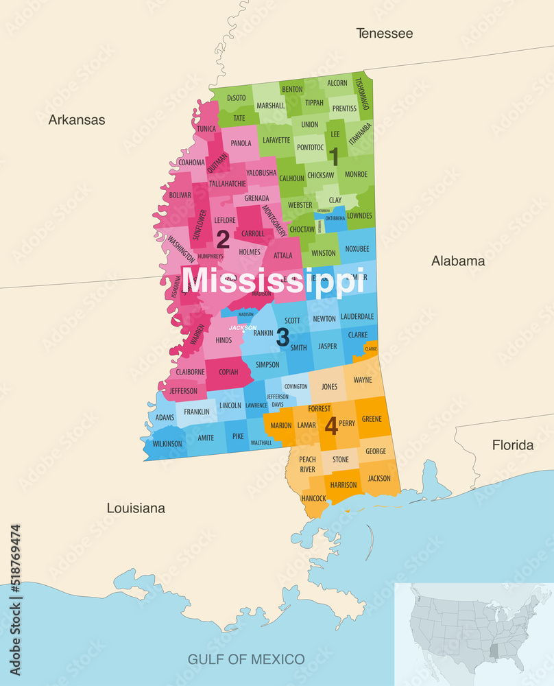 Mississippi's congressional districts (2013-2023) vector map with ... Mississippi's congressional districts (2013-2023) vector map with ...