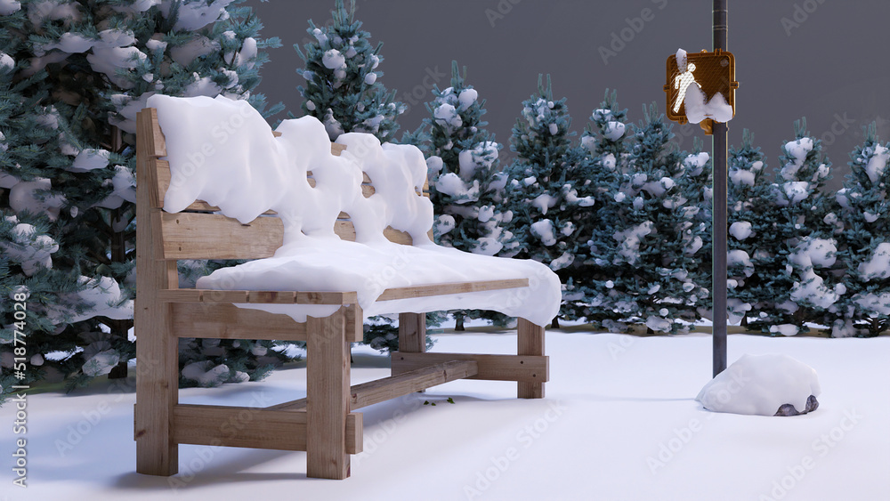 Winter Bench scene: pictures a clear atmosphere with snowfall around ...