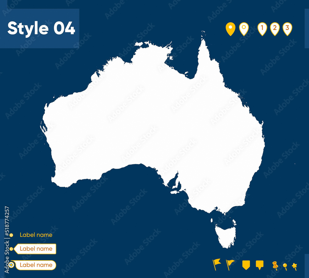 Australia - map isolated on blue background. Outline map. Vector map ...