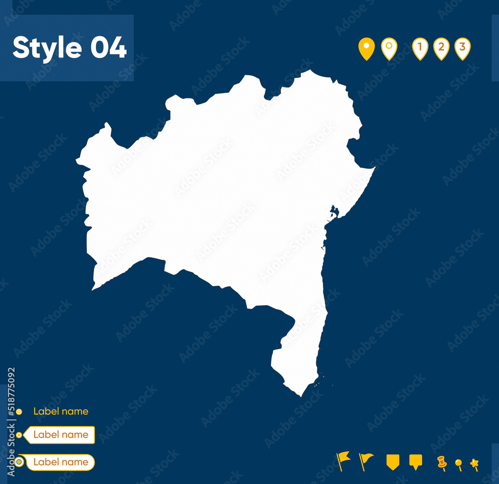 Bahia, Brazil - map isolated on blue background. Outline map. Vector ...
