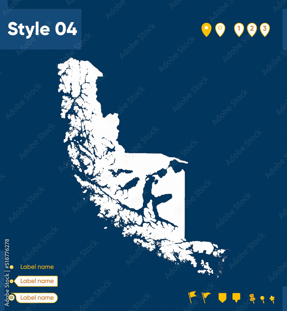 Magallanes, Chile - map isolated on blue background. Outline map ...