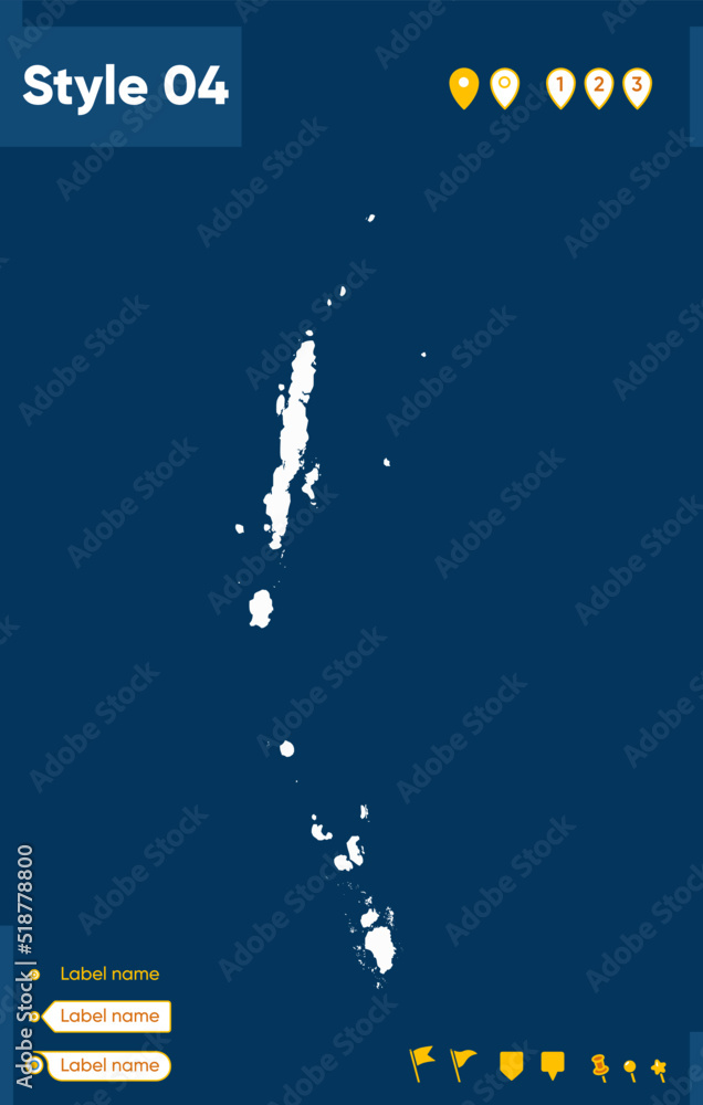 Andaman And Nicobar Islands, India - map isolated on blue background ...