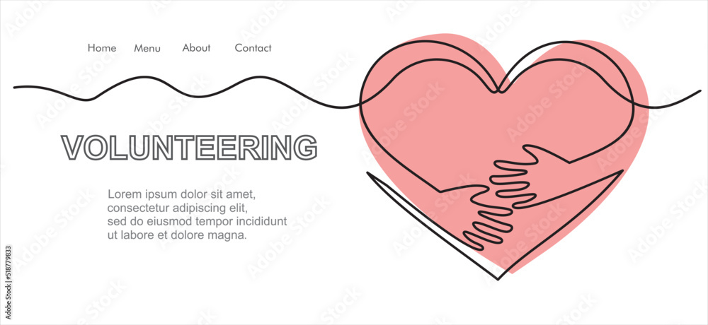 Continuous one line drawing of volunteering hands with heart ...