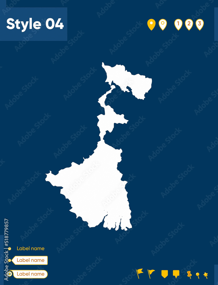 West Bengal, India - map isolated on blue background. Outline map ...