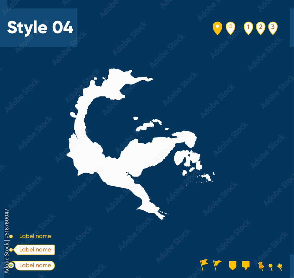 Central Sulawesi, Indonesia - map isolated on blue background. Outline ...