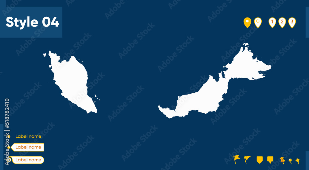 Malaysia - map isolated on blue background. Outline map. Vector map. Stock Vector | Adobe Stock