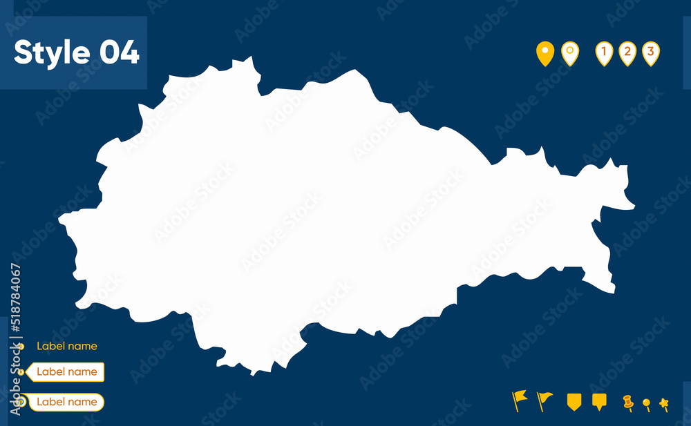 Kursk Region, Russia - map isolated on blue background. Outline map ...
