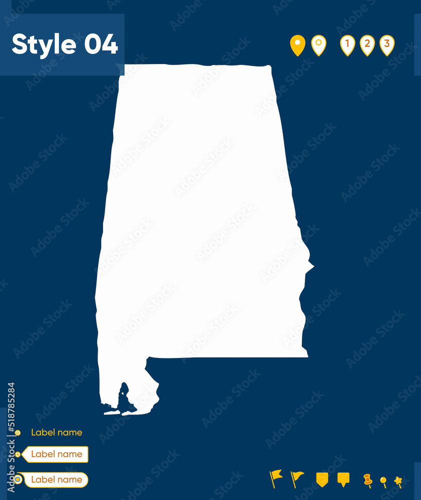 Alabama, USA - map isolated on blue background. Outline map. Vector map ...