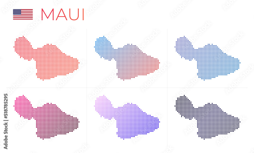 Maui dotted map set. Map of Maui in dotted style. Borders of the island ...