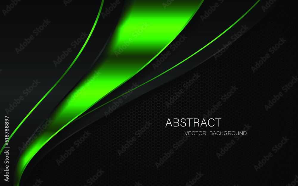 Abstract black and green curves on dark steel mesh background with free ...