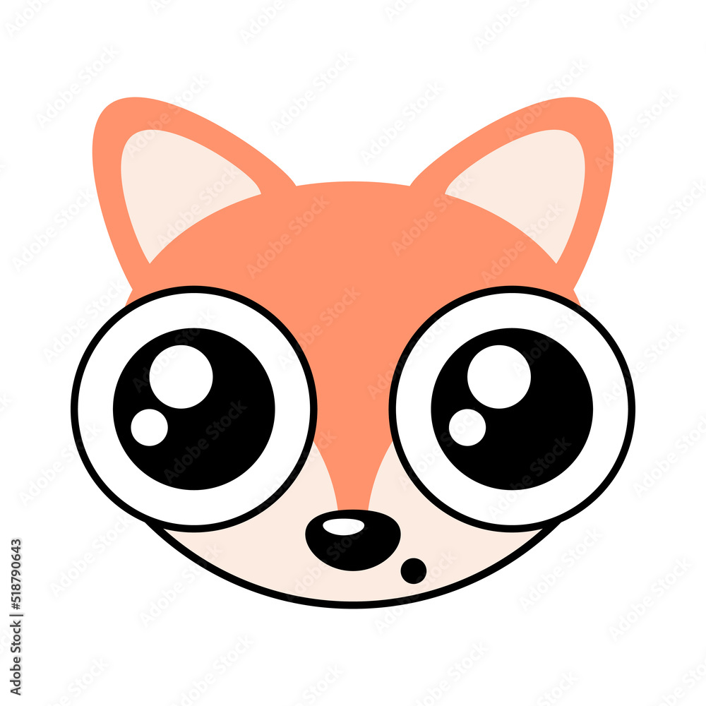 Cute fox face. Isolated on a white background. Vector cartoon ...